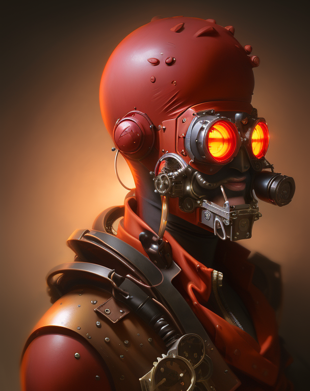 KREA AI - a steampunk man laughing wearing an insane reddish...