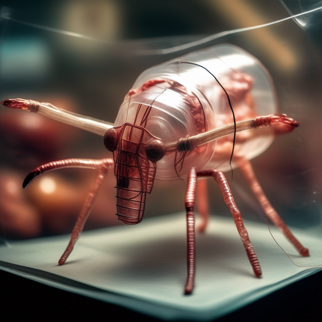 KREA AI - translucent insect made of meat and bone and wires...
