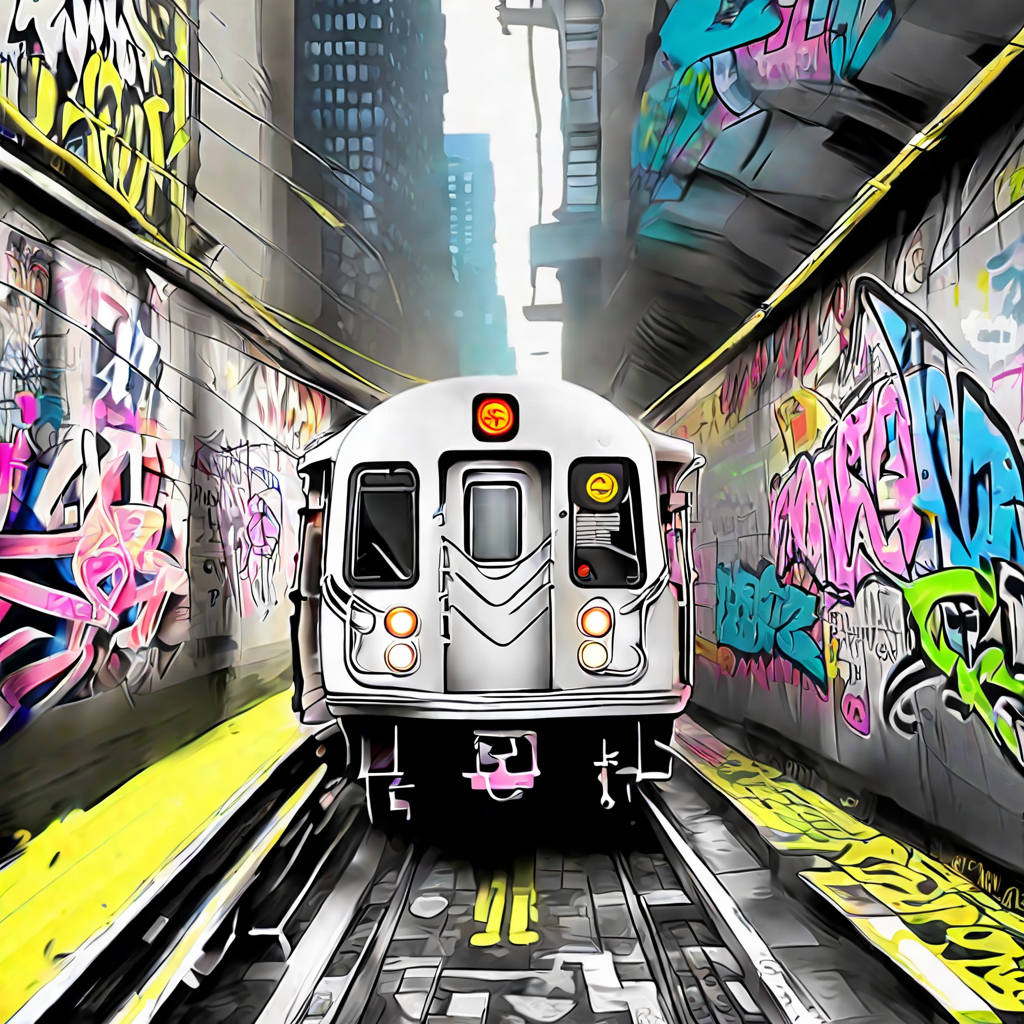 KREA AI - inkpunk, nyc subway matte painting, all white subw...