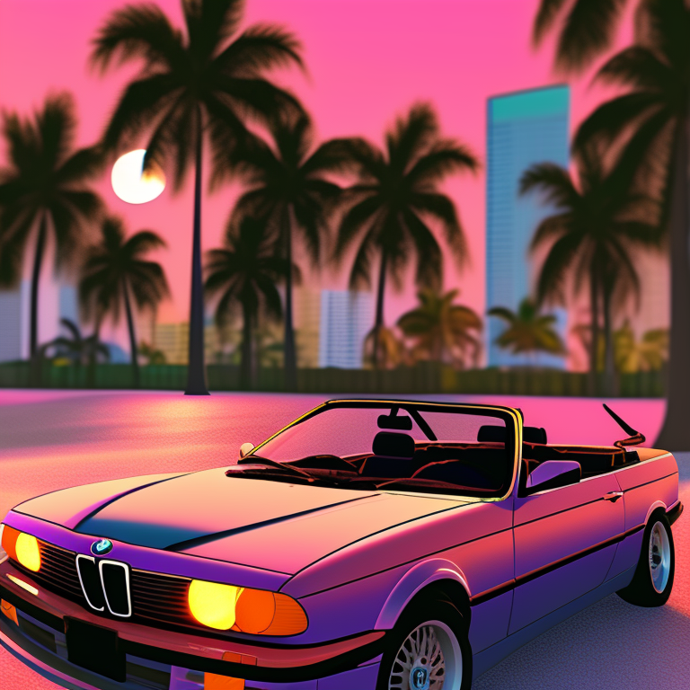 KREA AI - 3D render of a GTA Vice City-inspired scene: Miami...