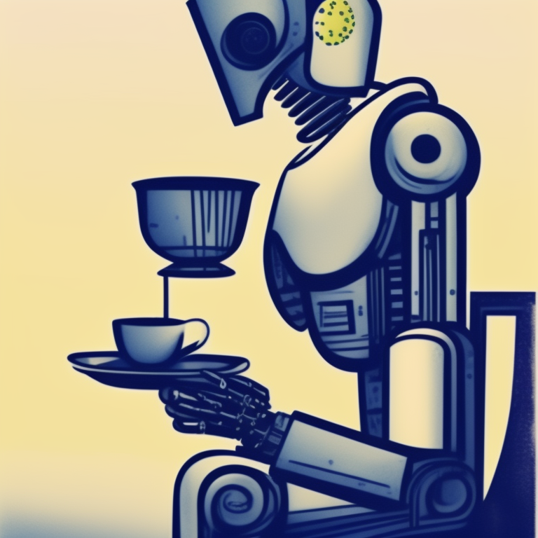 KREA AI - a robot sipping tea in Roy Lichtenstein muted st...