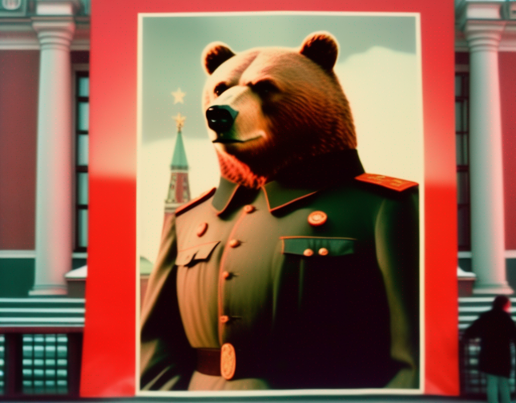 KREA AI - a giant poster of Paddinton Bear as leader of the ...