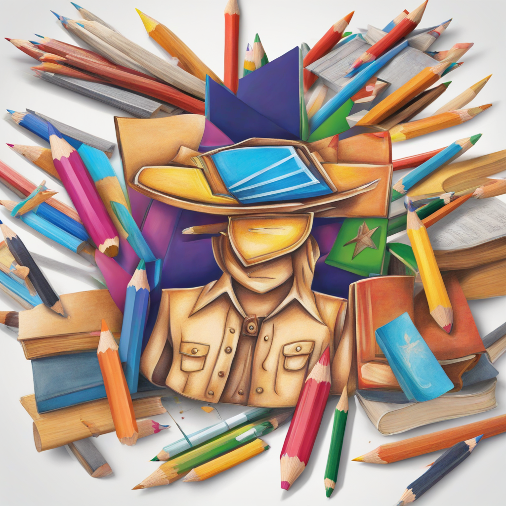 KREA AI - create a around logo with colored pencils and book...