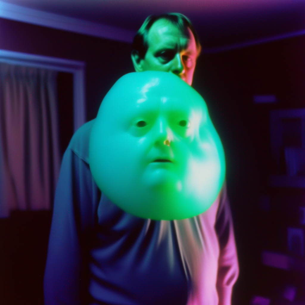 KREA AI - a dad with a surreal eery glowing translucent blob...