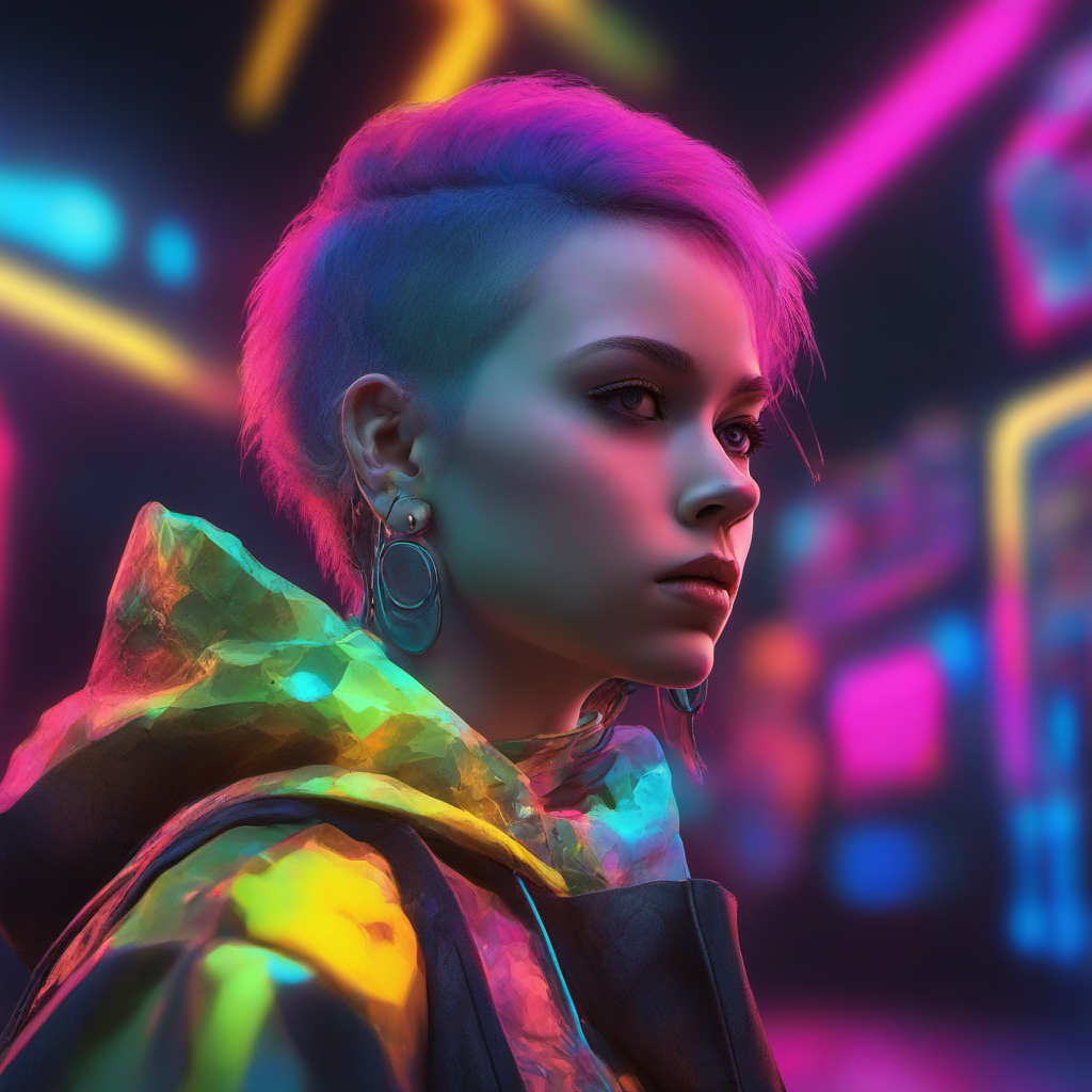 KREA AI - image of a girl, neon, punk rock ((( step into a ...