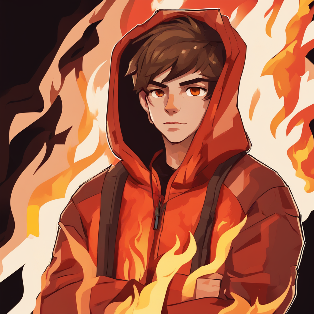 KREA AI - neoclassic, cubism, pixel art, fire, 17-year-old-t...