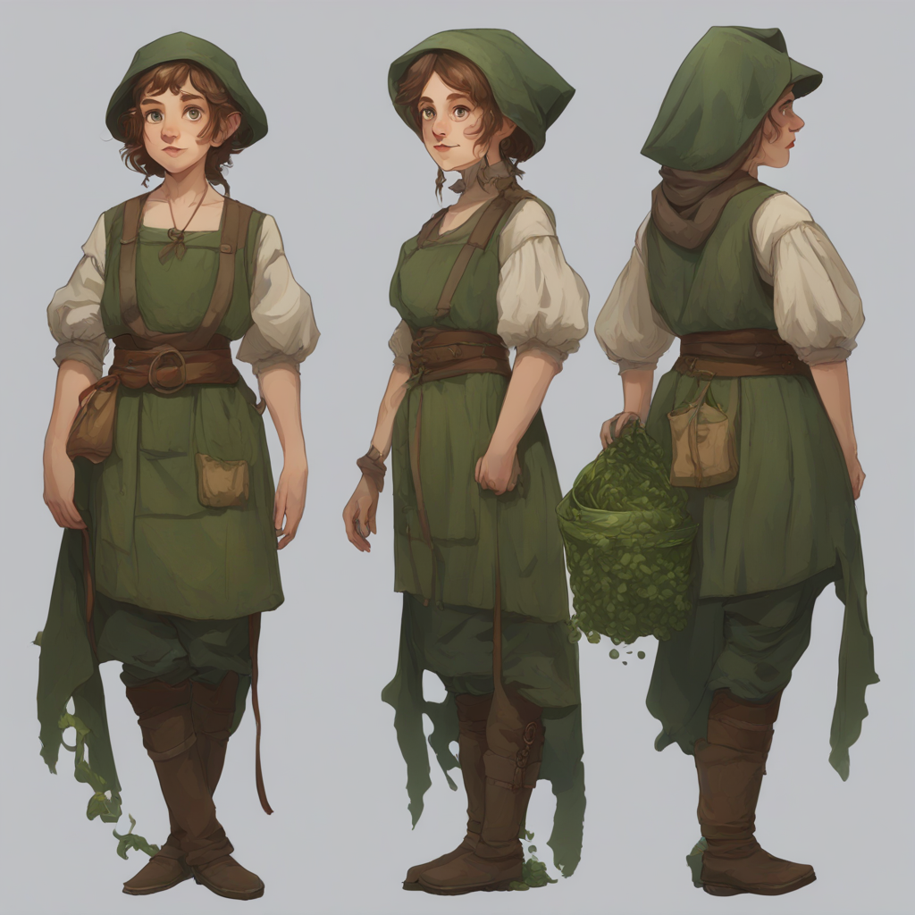 KREA AI - medieval, adult short halfling girl merchant aest...