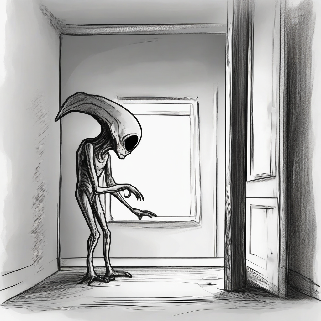 KREA AI - make a sketch of an alien peeking his head out fro...