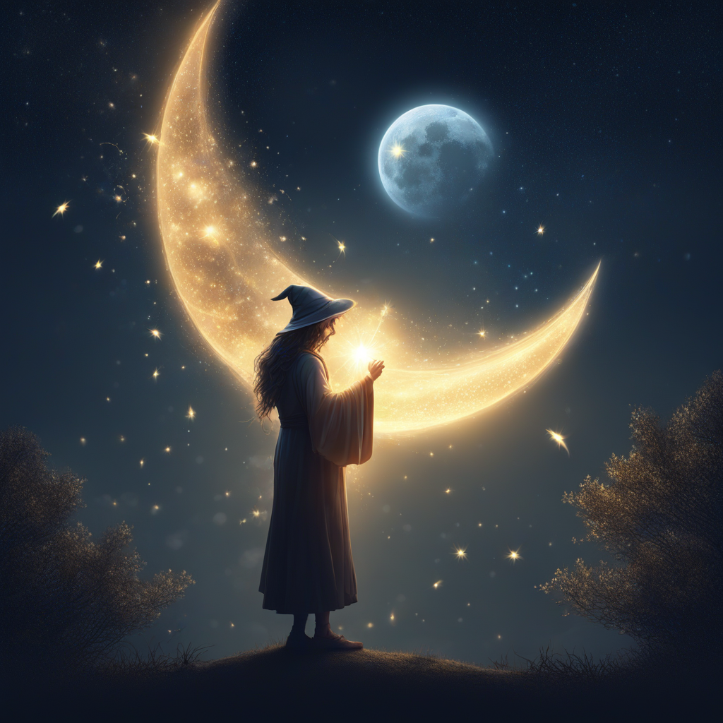 KREA AI - moon wizard lights the moon with a magic wand, sum...