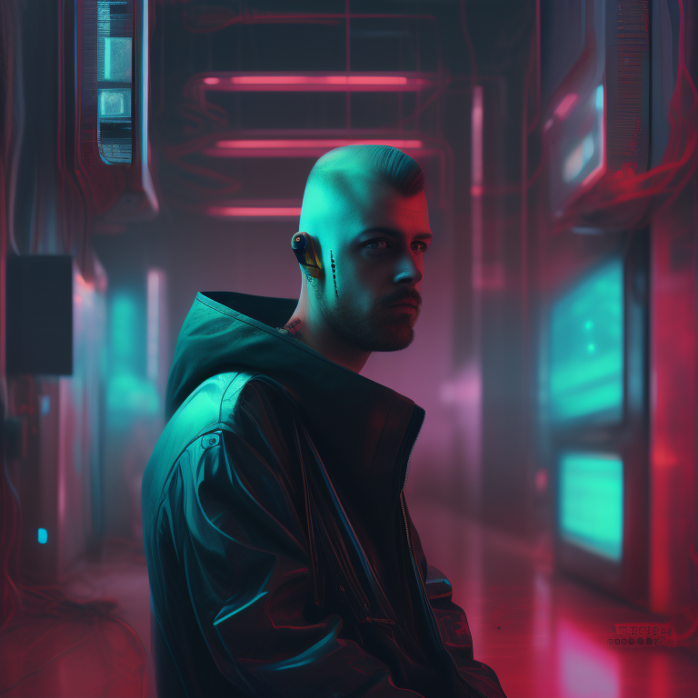 KREA AI - an cyberpunk album cover about a man with schysoph...