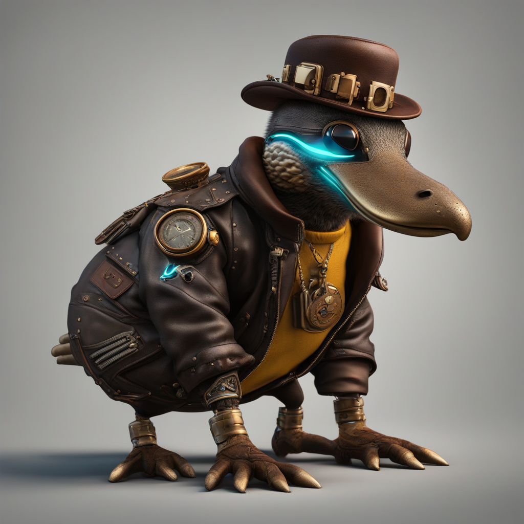 KREA AI - A steampunk Platypus wearing his cyberpunk varsity...
