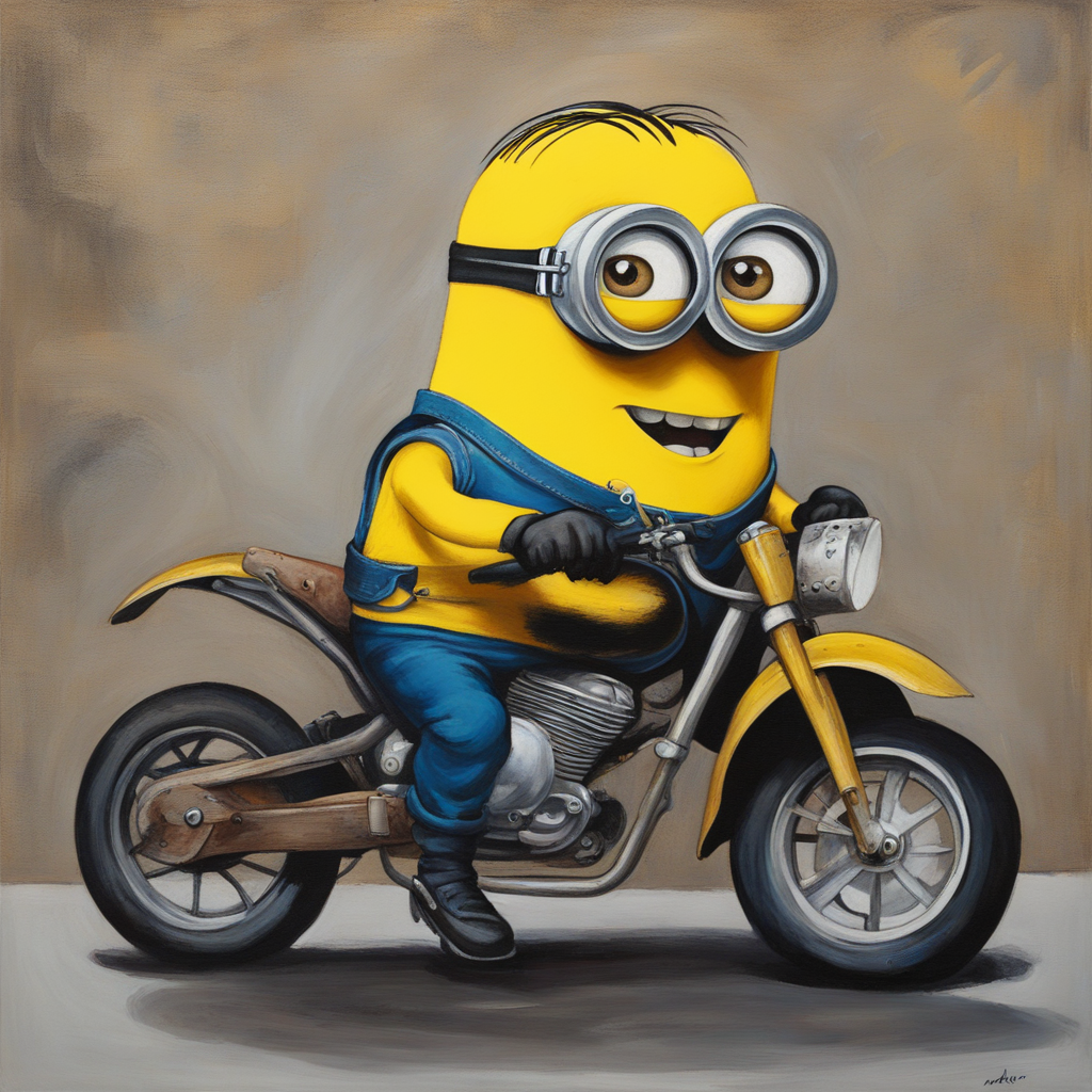 KREA AI - barroco painting of a minion with a moto