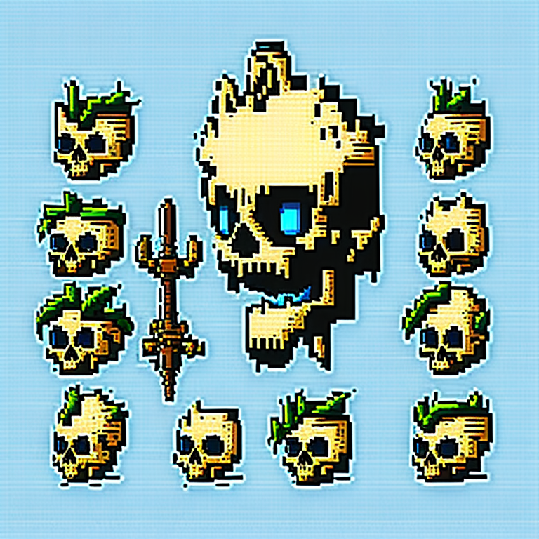 KREA AI - High quality pixel art of a deaths head Sprite She...