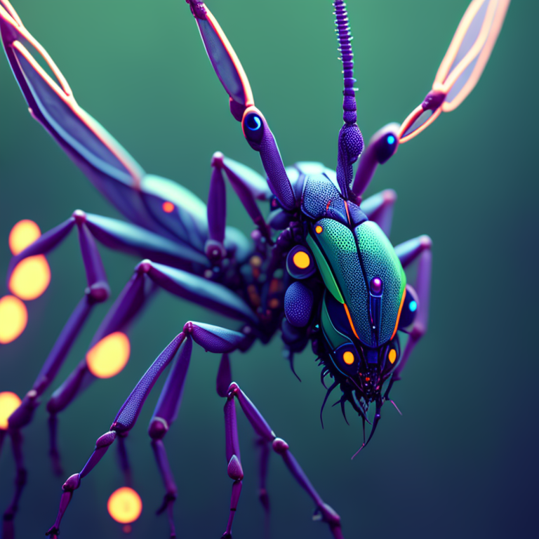 KREA AI - mantis and firefly hybrid insect in a neon forest,...