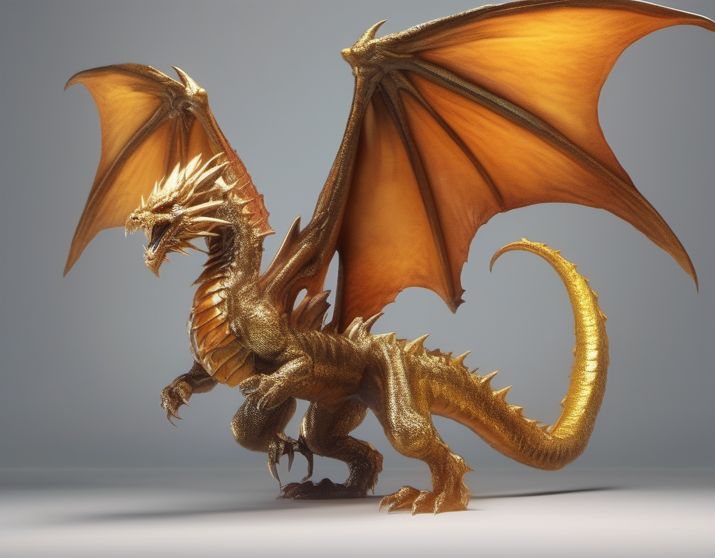 KREA AI - golden shiny athletic dragon, sharp edges, menacin...
