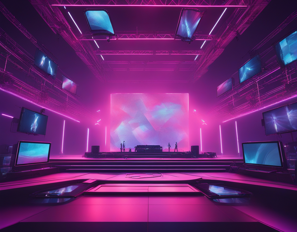 KREA AI - Create a vibrant, high-tech concert stage filled w...