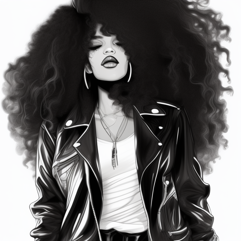 KREA AI - a black woman, extra long afro hair, juicy art sty...