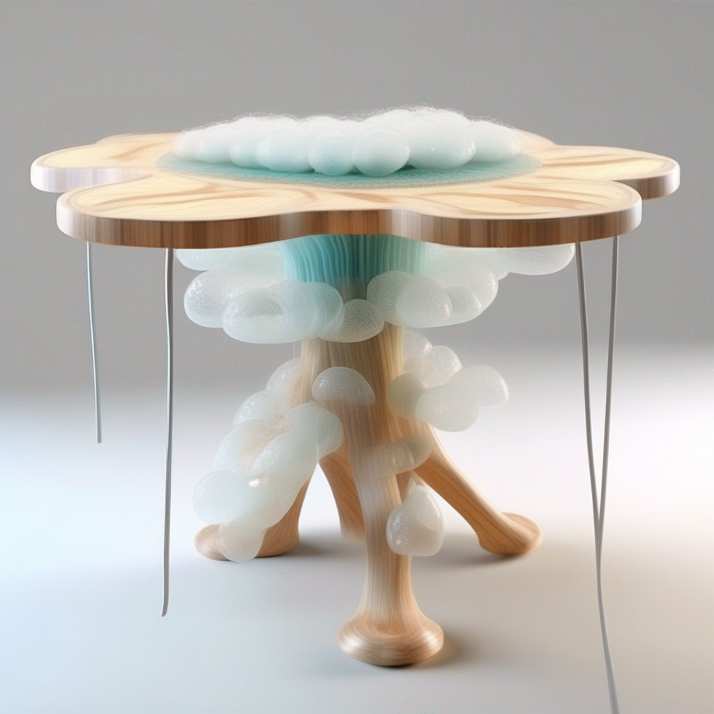 KREA AI - japanese alien fungus table steel, industrial desi...