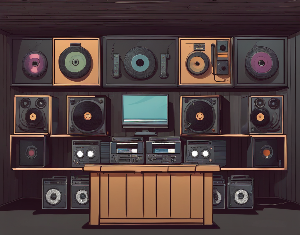 KREA AI - 2d flat matte cartoon, gritty cinematic dj's studi...