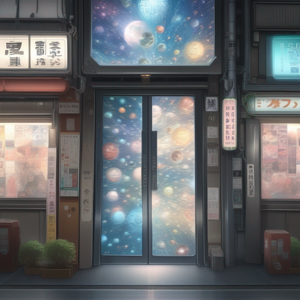 KREA AI - realistic multiverse door in Tokyo with anime styl...