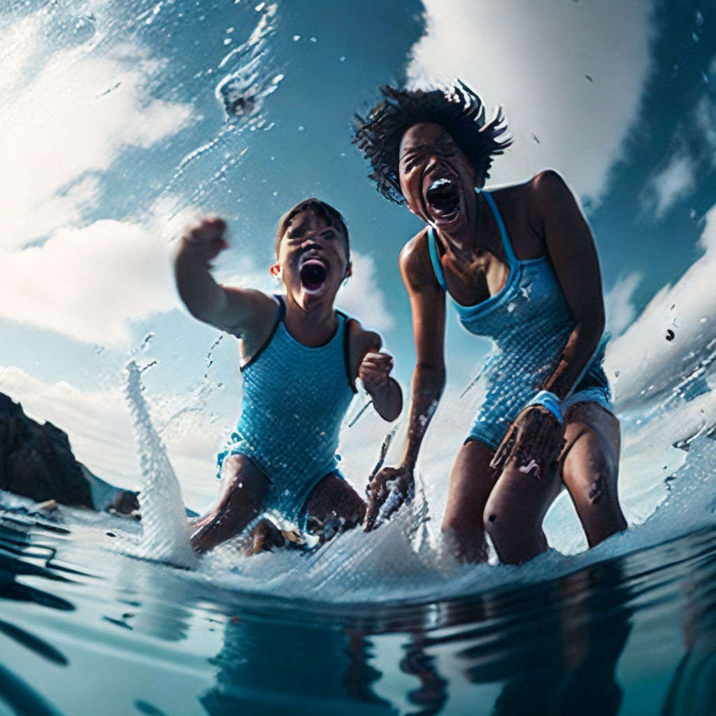 KREA AI - a photo of a family making splash inside the pool,...