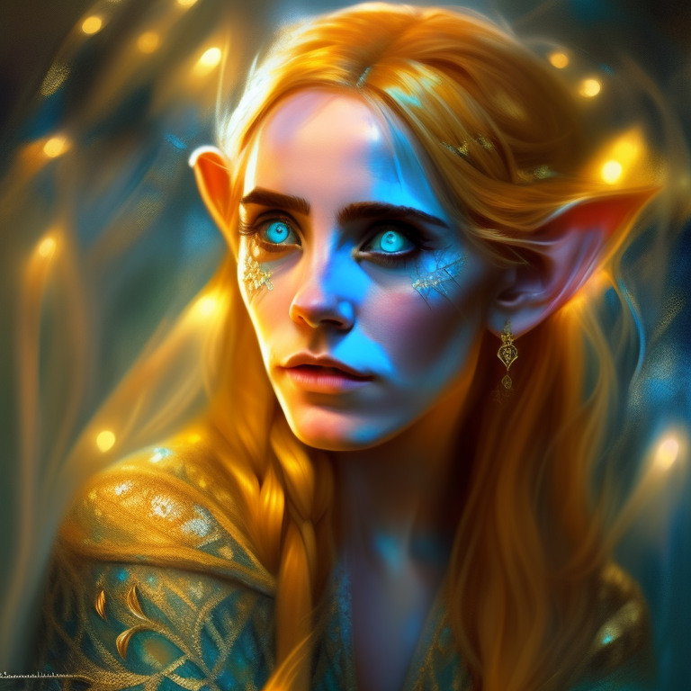 KREA AI - Magic Elf woman. thin irised cerulean eyes, recess...