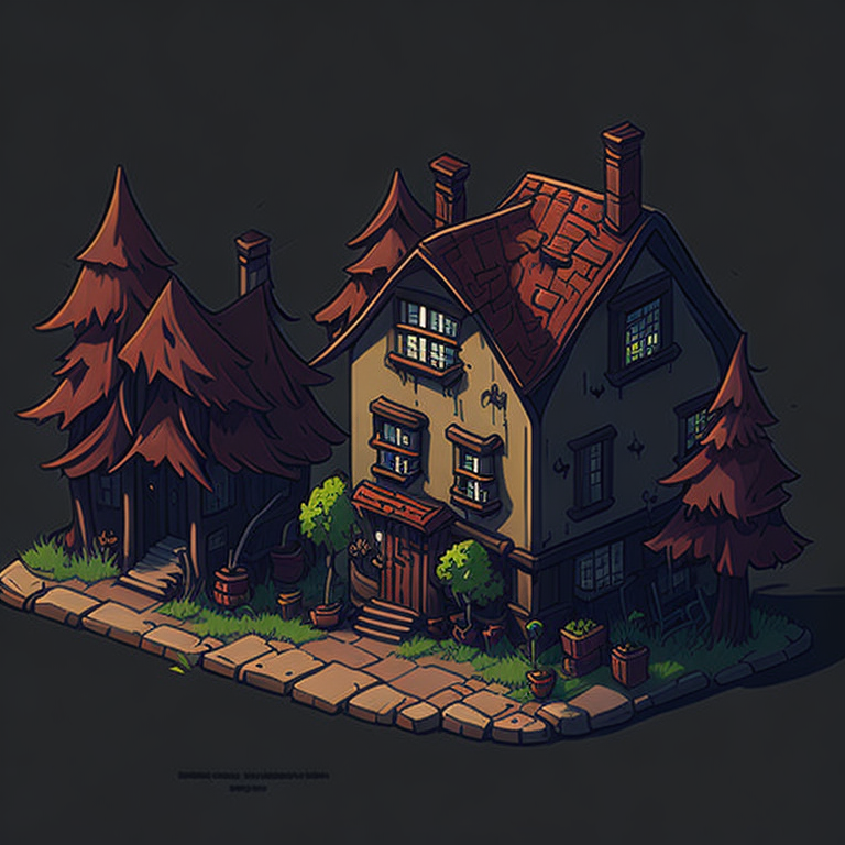 KREA AI - backgorund, small town, small yard, 2d, art, for c...