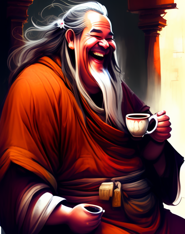 KREA AI - jolly fat old monk man with long full messy hair d...