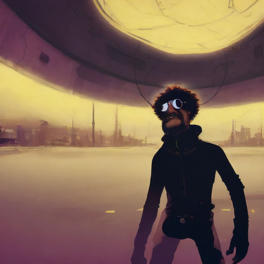 KREA AI - cowboy bebop style art, mysterious bald man with b...