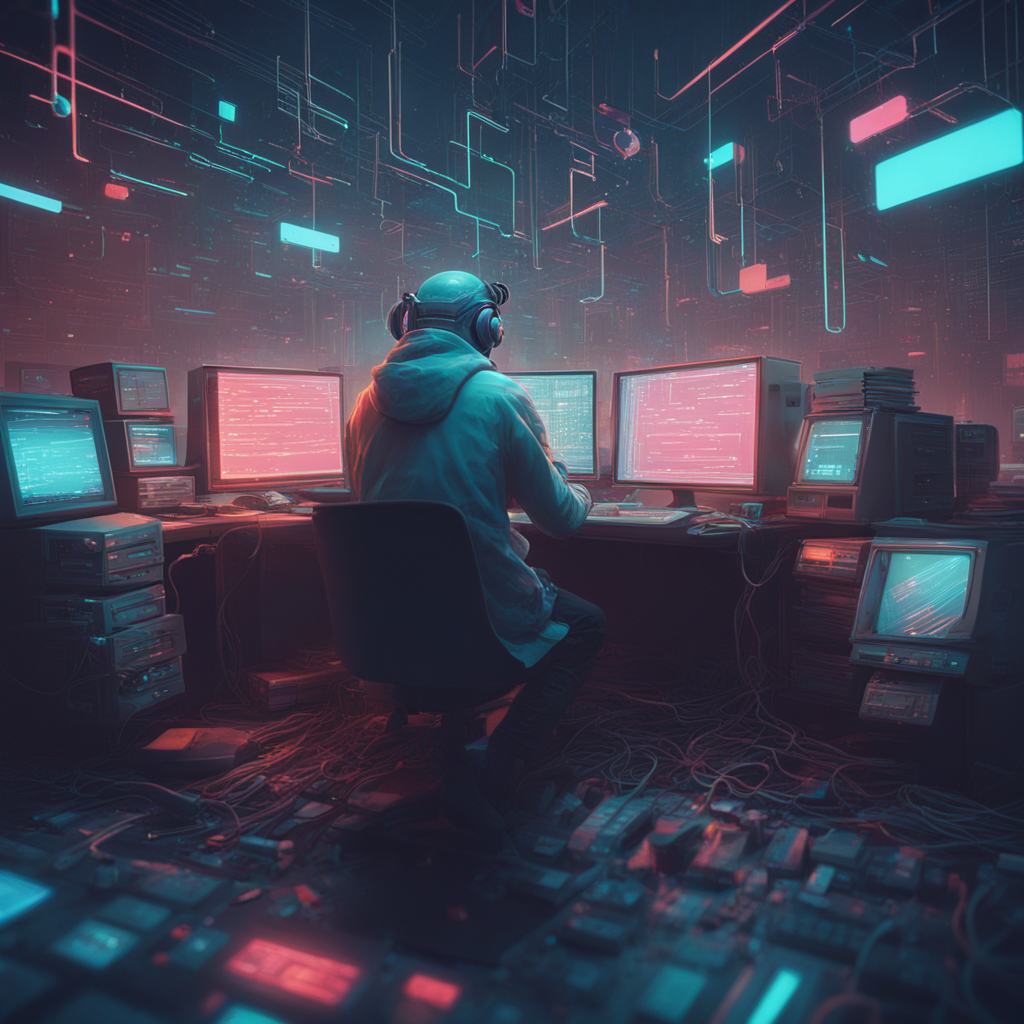 KREA AI - "Depict a frantic programmer passionately coding,