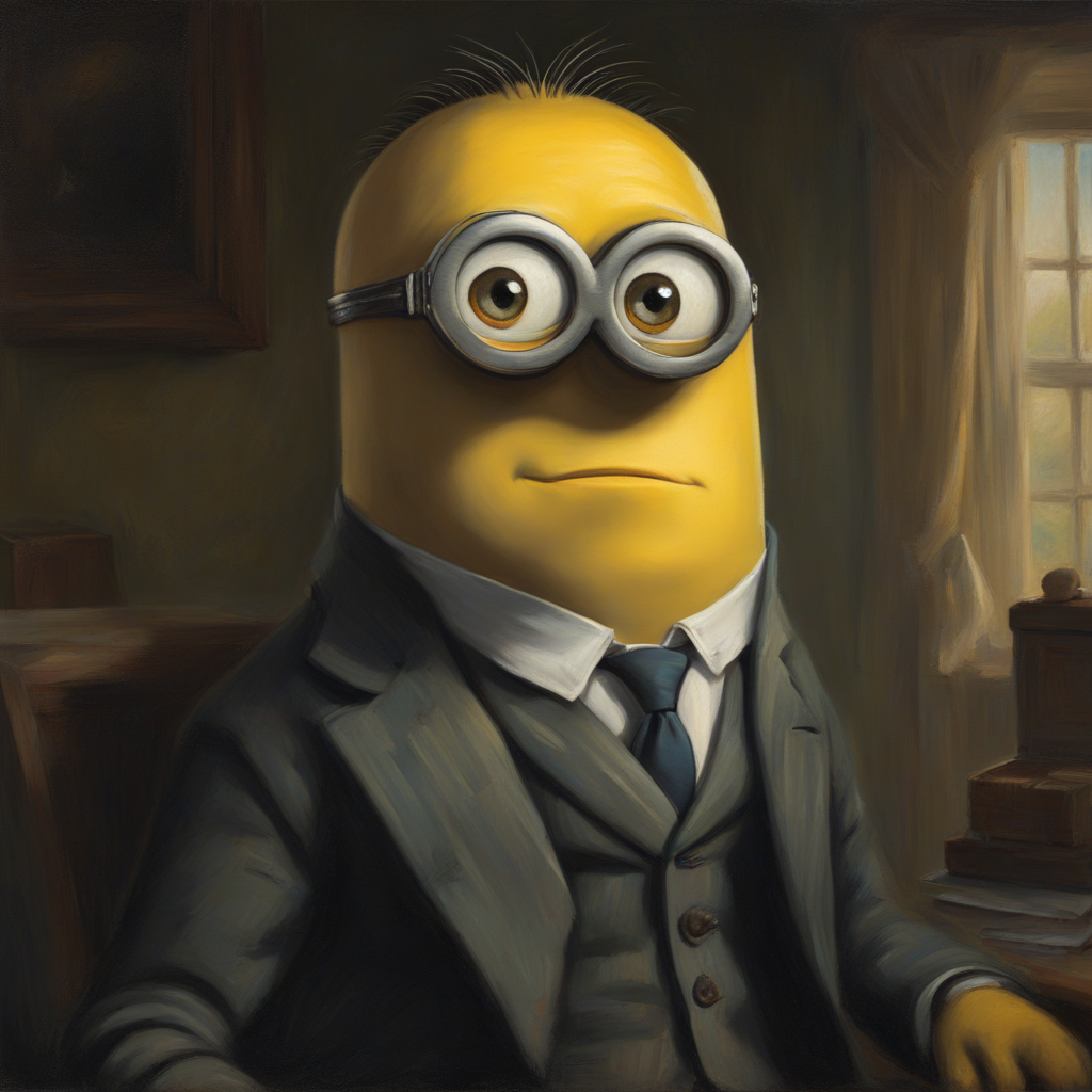 KREA AI - oil painting, 1800s, a despicable me minion wearin...