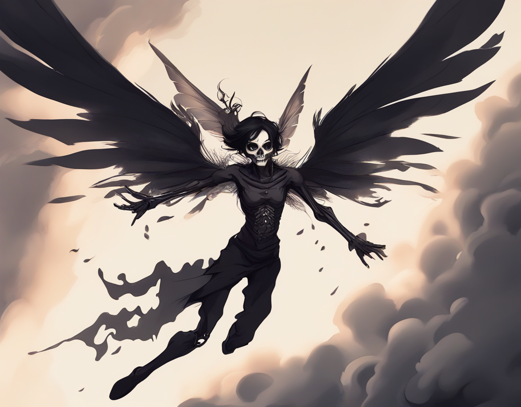 KREA AI - Sinister fairy, flying, dark skeletal, gaseous bod...