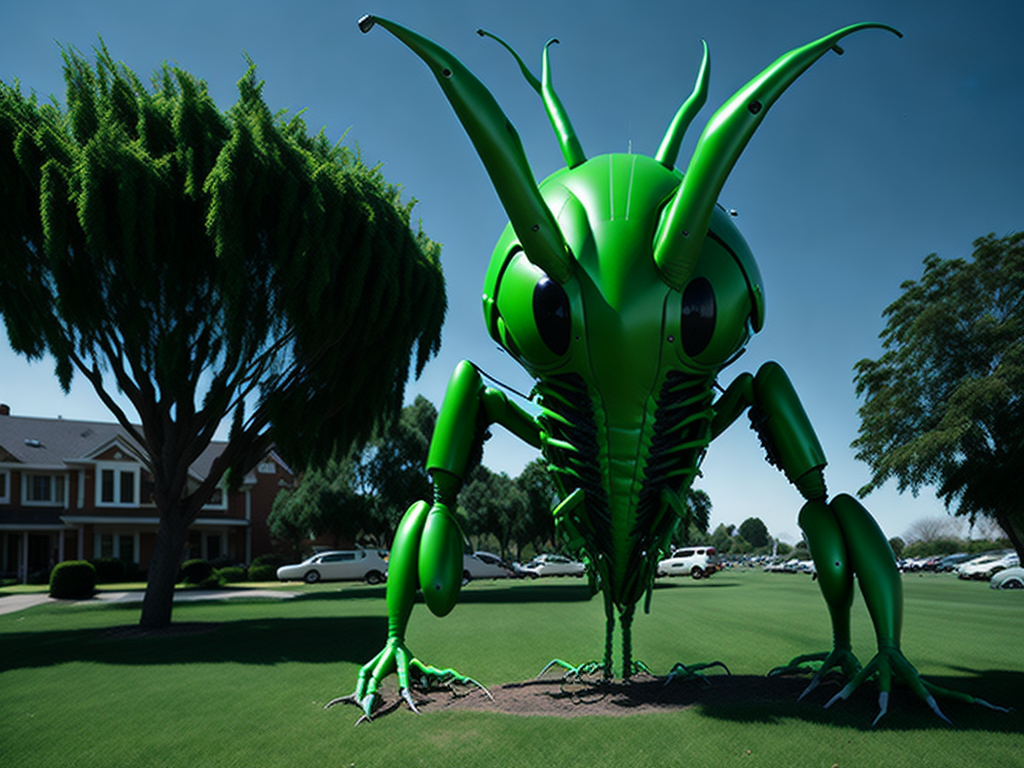 KREA AI - inflatable gigantic herculean green cyborg praying...