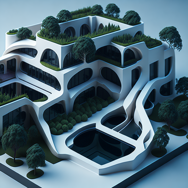 KREA AI - architectural model, white, isometric view, 3d ren...