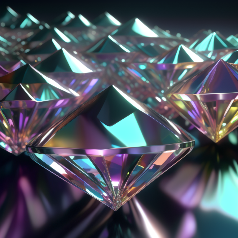 KREA AI - A 3D render of diamonds formed from iridescent liq...