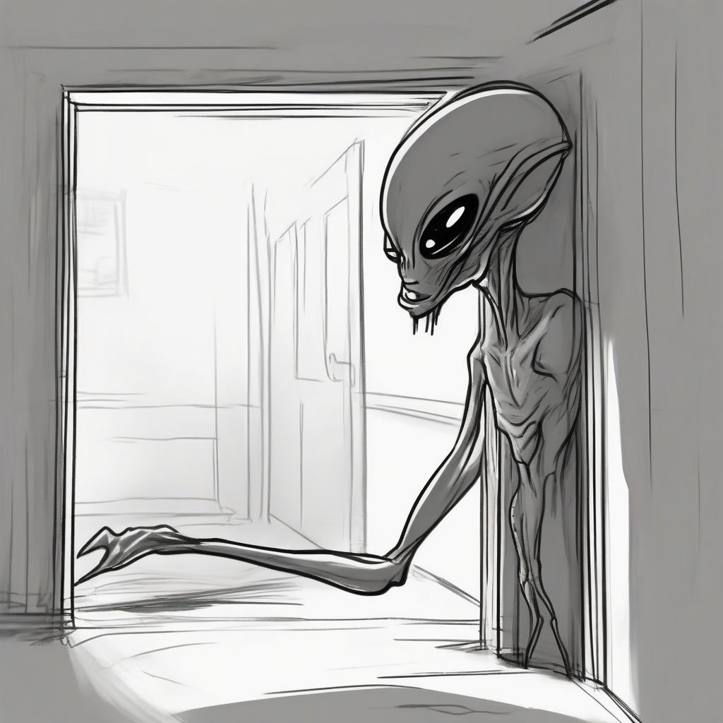 KREA AI - make a sketch of an alien peeking his head out fro...