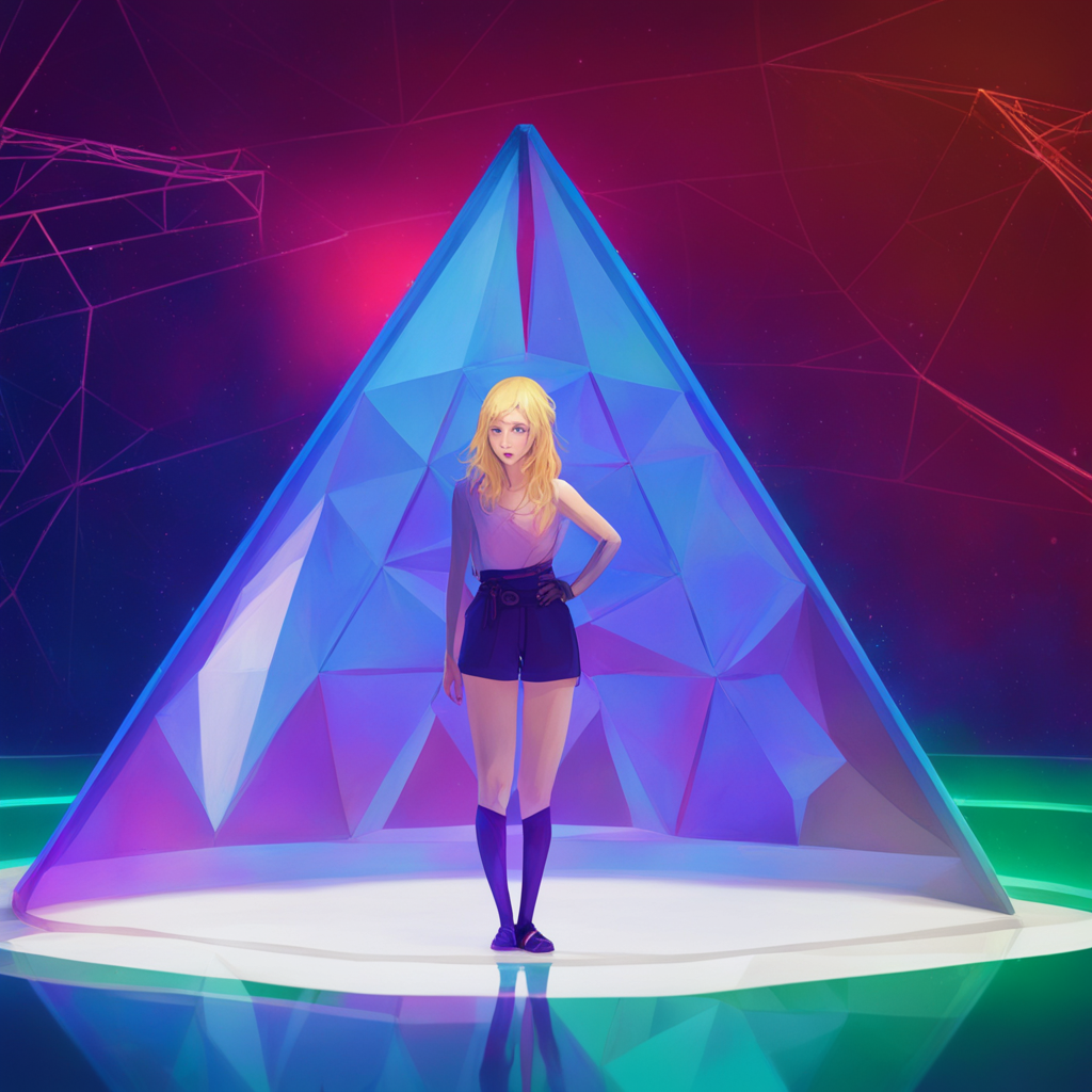 KREA AI - a beautiful blonde lady standing in front of a gia...