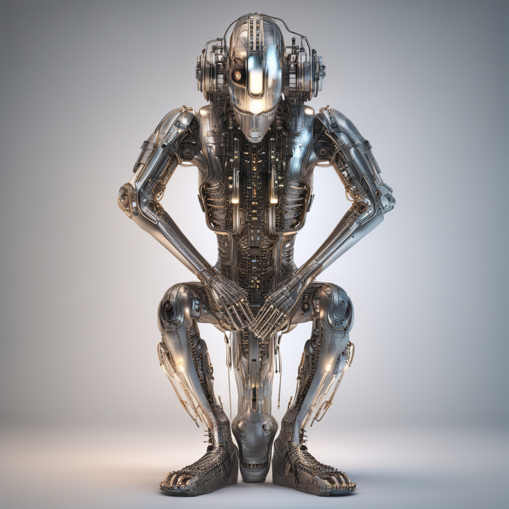 KREA AI - A 3D render of a metallic humanoid shape with glow...