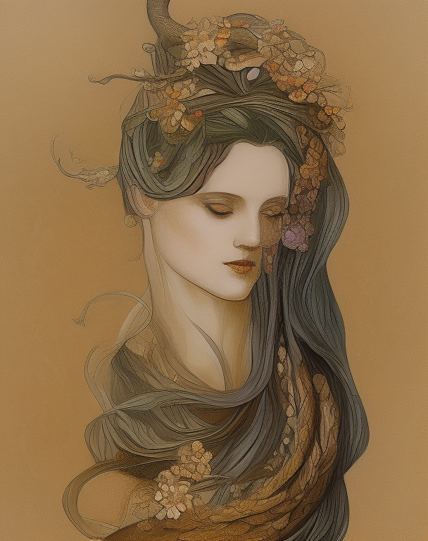 KREA AI - wind storm widow lady goddess of snake art nouveau...
