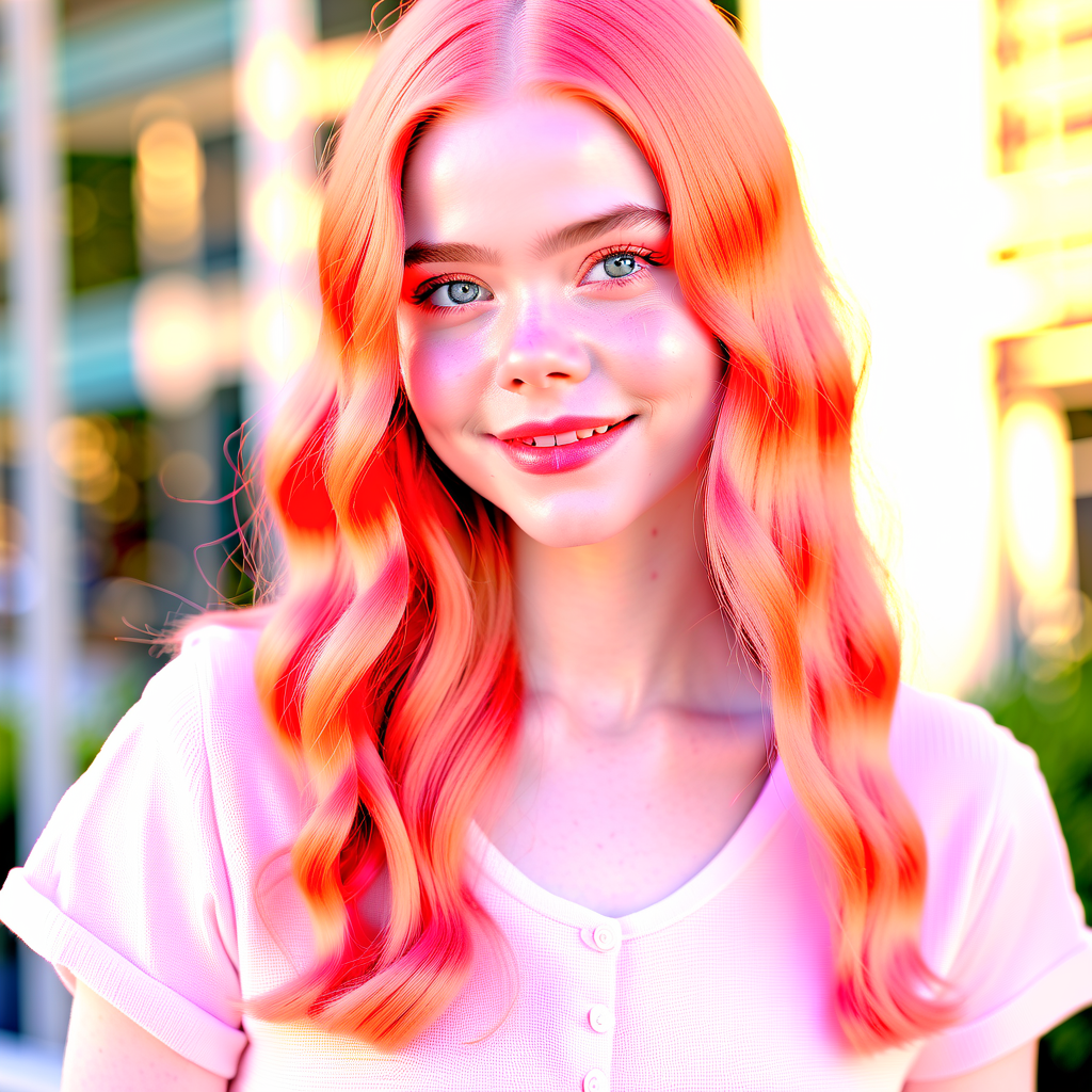 KREA AI - , elle fanning with a dark red hair, big emerald g...