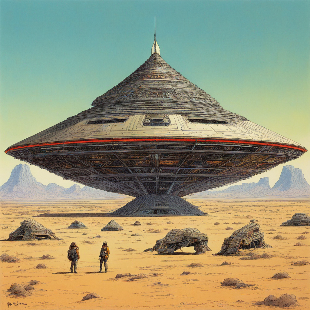 KREA AI - A huge pyramidal alien spaceship landing in the d...