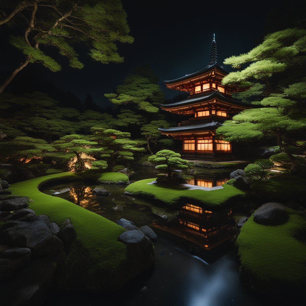KREA AI - Highly detailed photograph of an illuminated Japan...