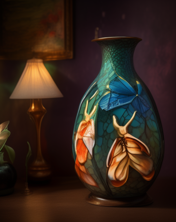 KREA AI - Vase moth art nouveau tiffany glass symmetric