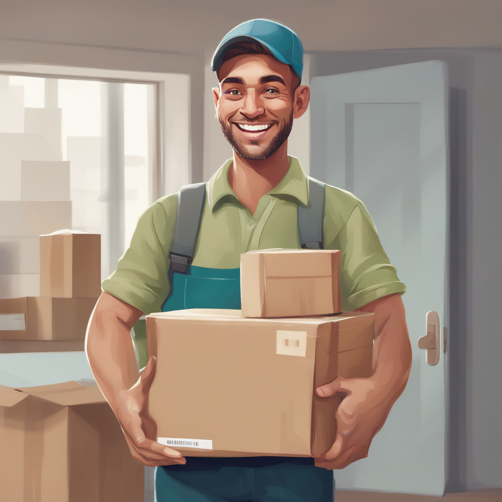 KREA AI - smiling courier delivering parcel