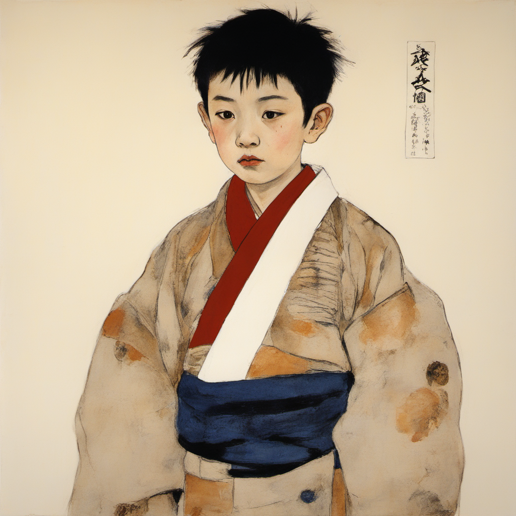 KREA AI - personification of the nagasaki bomb, cute boy, as...